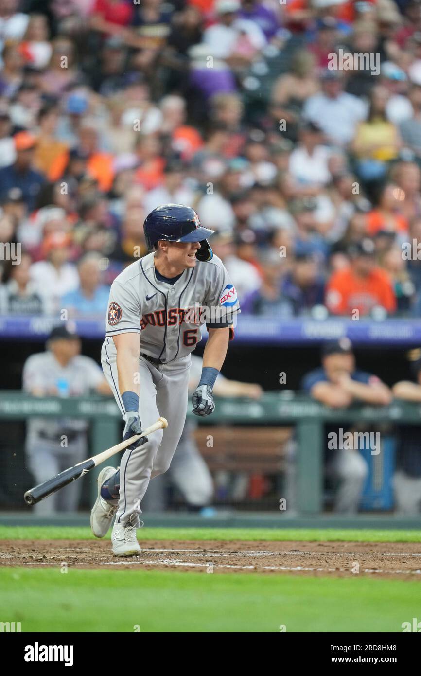 July 18 2023 Houston center fielder Jake Myers (6) gets a hit during ...