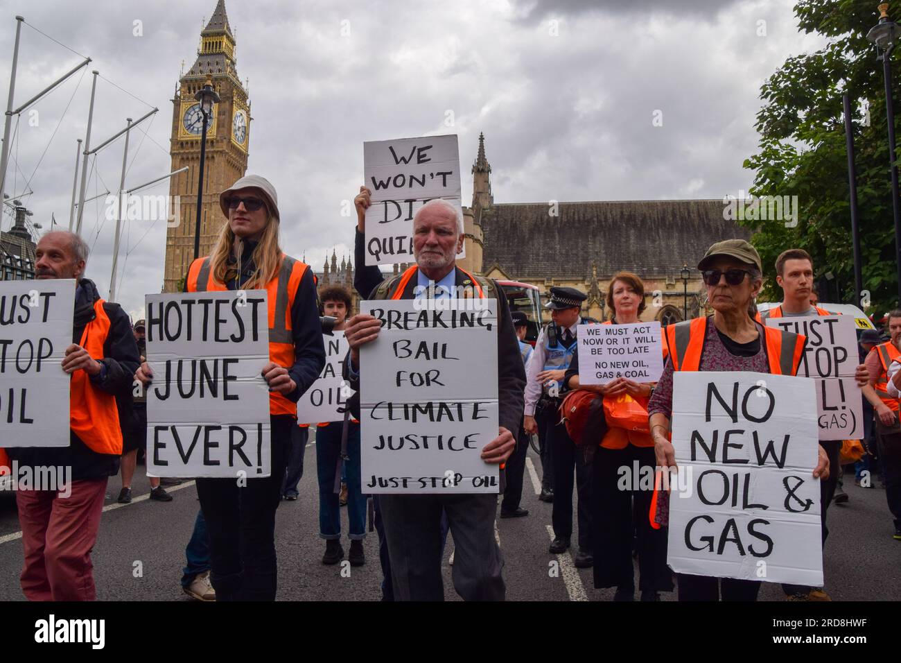 London, UK. 19th July 2023. Just Stop Oil activists stage their biggest ...
