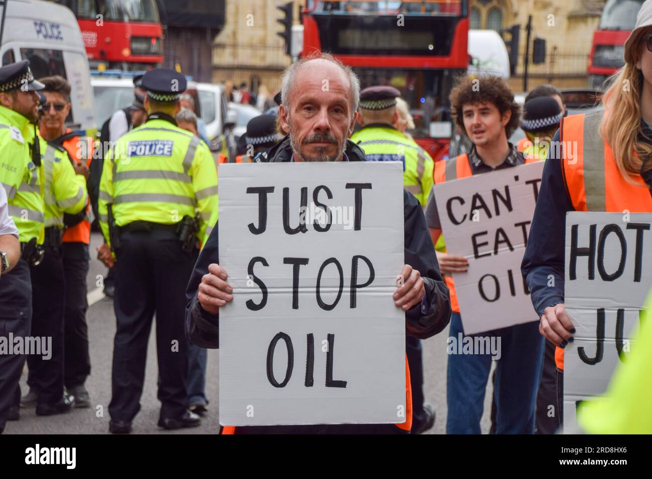 London, UK. 19th July 2023. Just Stop Oil activists stage their biggest ...