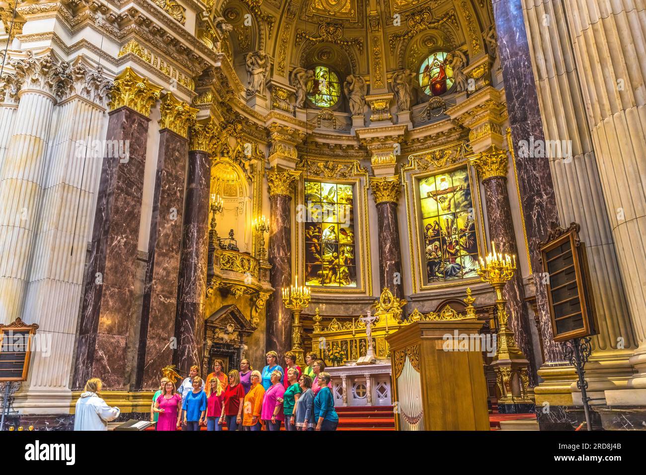 Colorful Choir Singers Singing Altar Stained Glass Berlin Cathedral ...