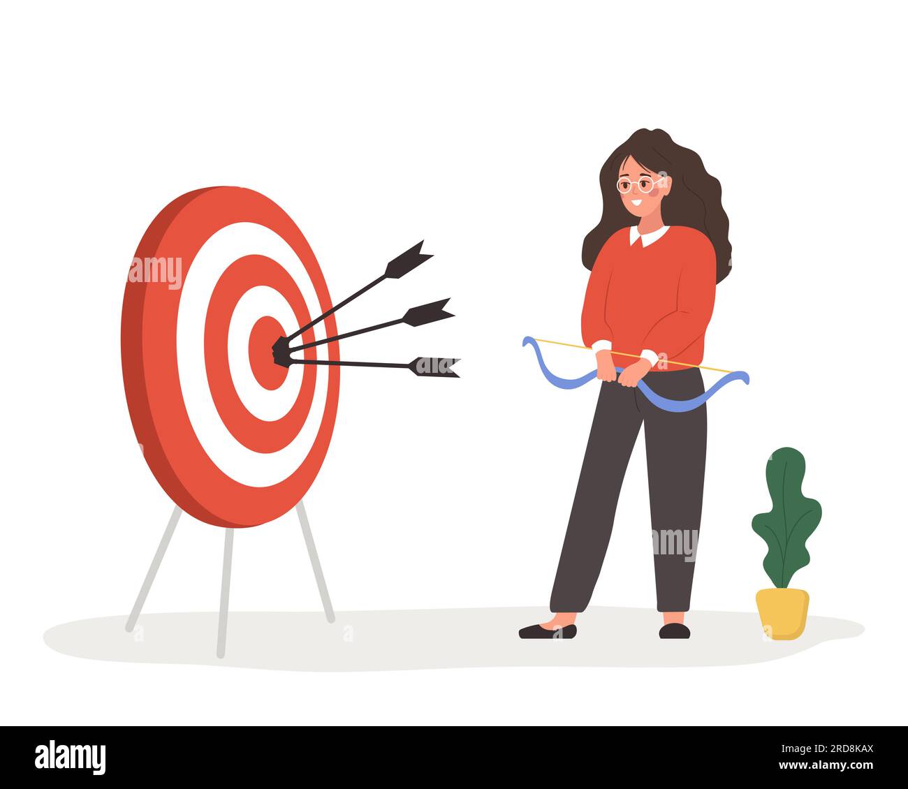Female entrepreneur. Successful woman with bow shooting target with ...