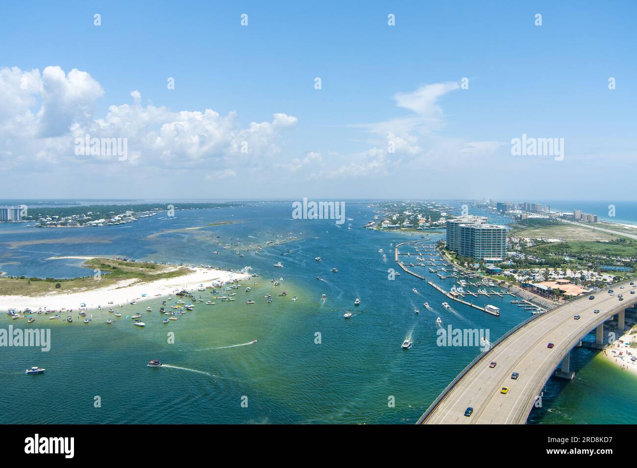 Aerial view of Perdido Pass bridge and the beach in Orange Beach ...