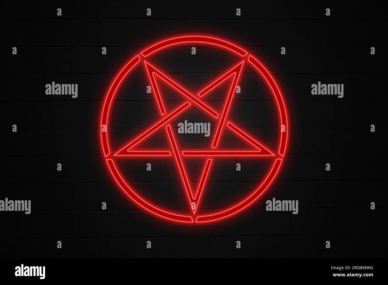 Neon light shaped into an reversed pentagram Stock Photo - Alamy