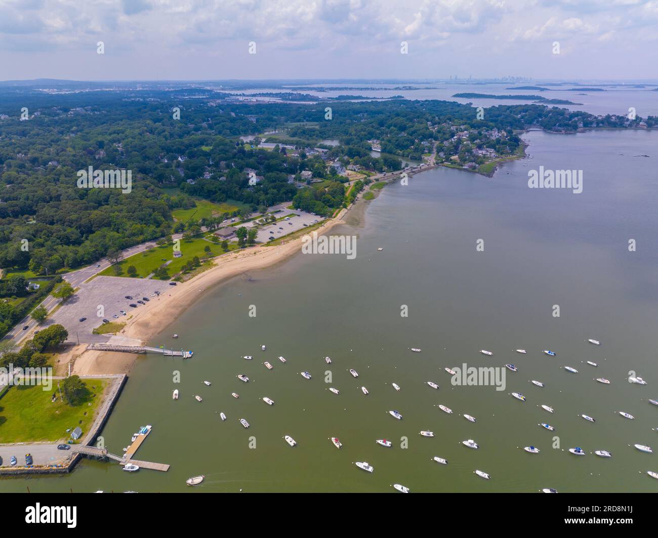 Hingham Harbor Aerial View Including Historic Waterfront Village And