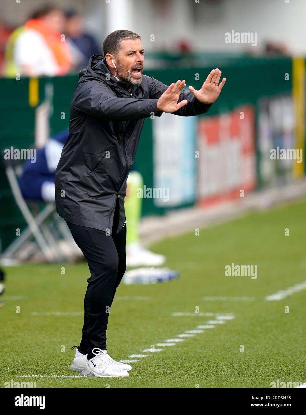 Larne manager Tiernan Lynch gestures on the touchline during the UEFA Champions League first ...