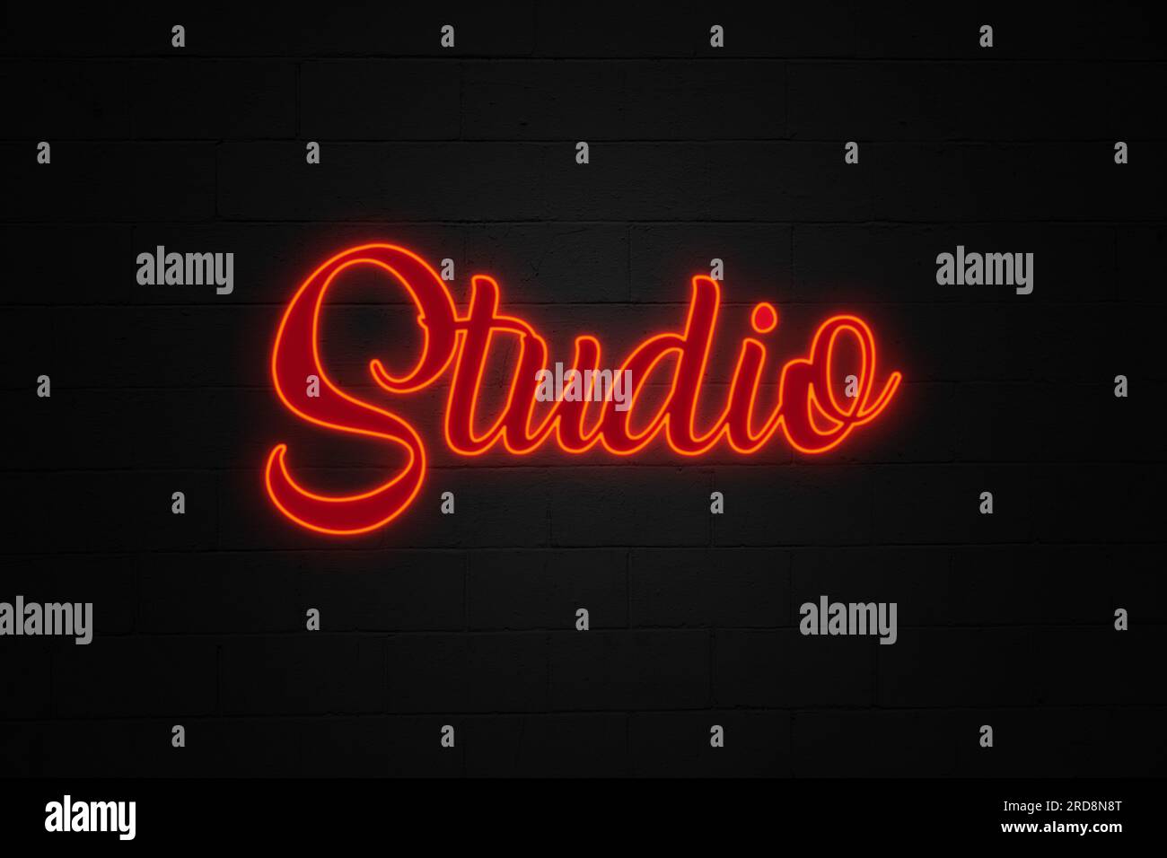 Red neon light shaped into the word Studio Stock Photo - Alamy