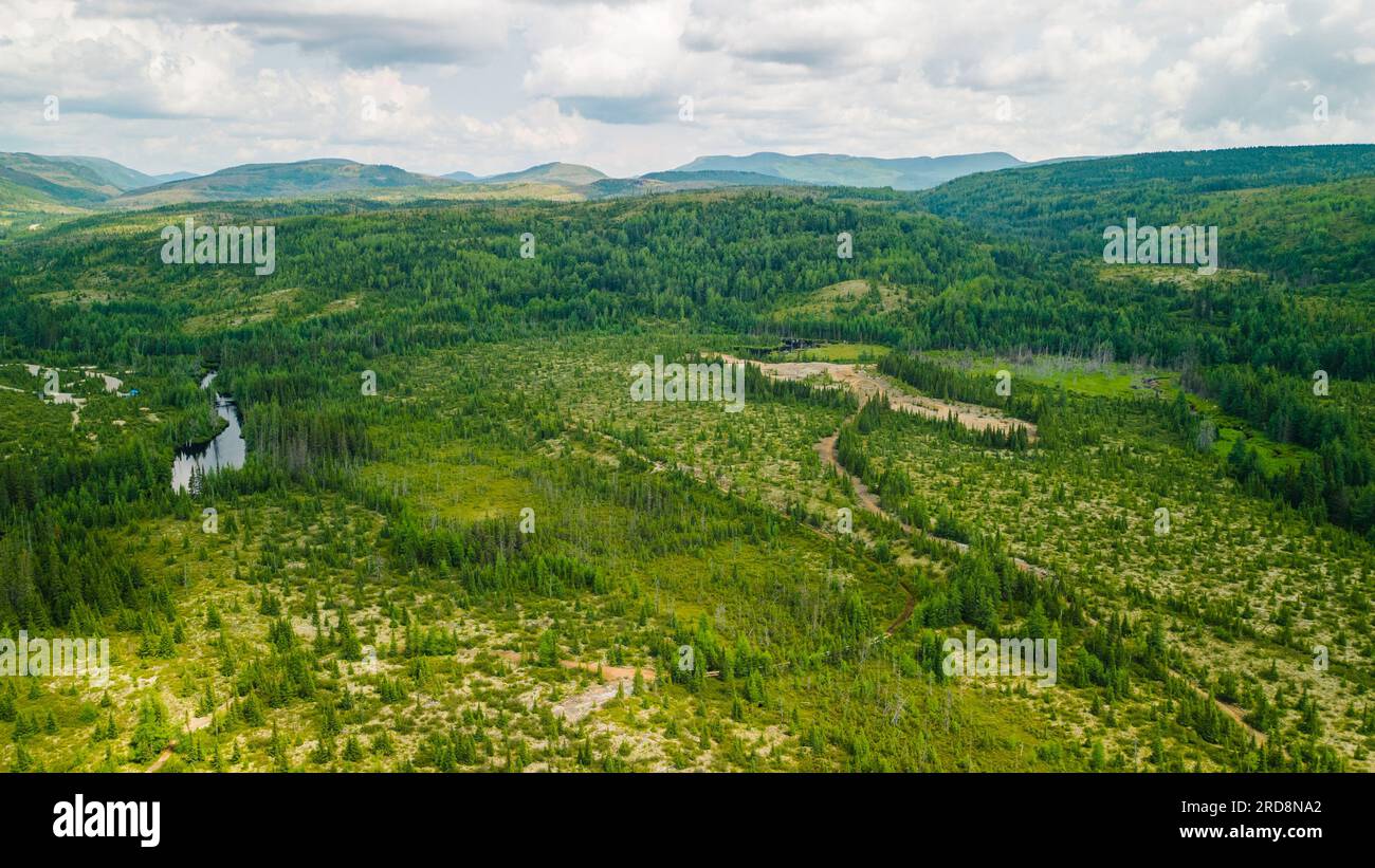 St-Urbain, Canada - July 17 2023: Panorama arial view in Grands Jardins ...
