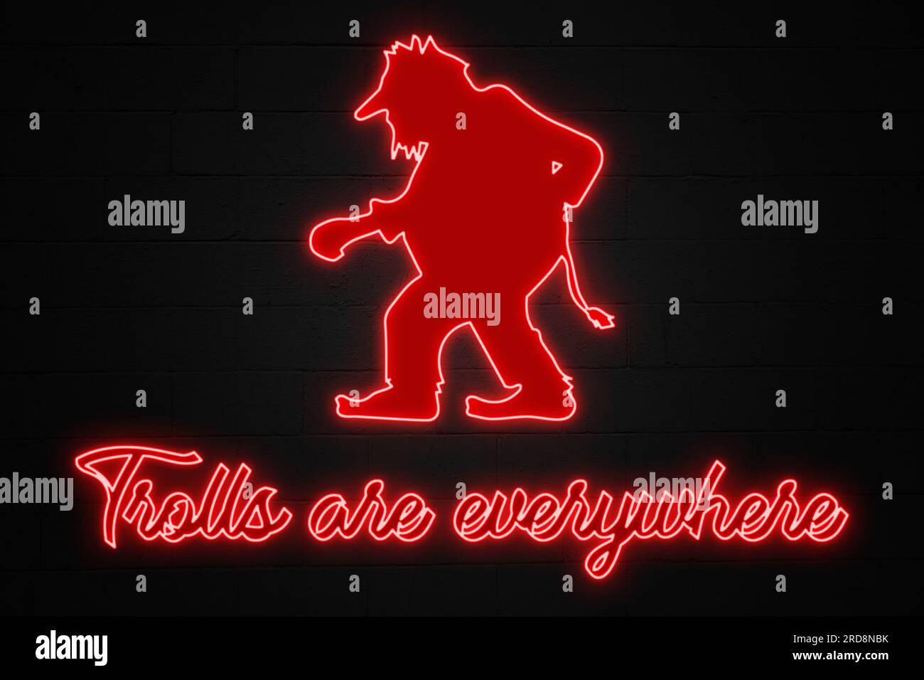 Red neon light shaped into a Troll with the phase - Trolls are ...