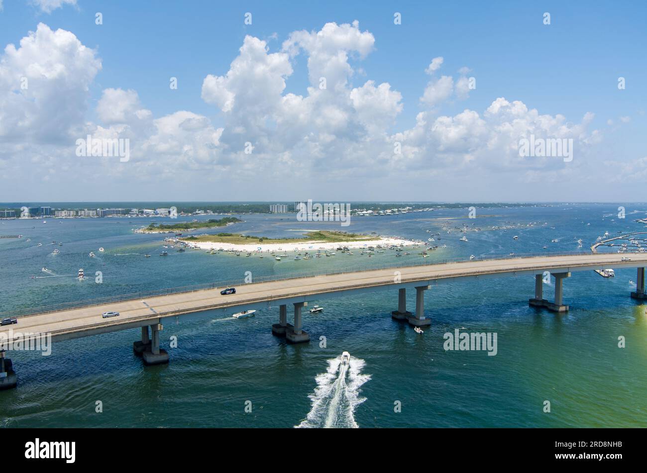 Aerial view of Perdido Pass bridge and the beach in Orange Beach ...
