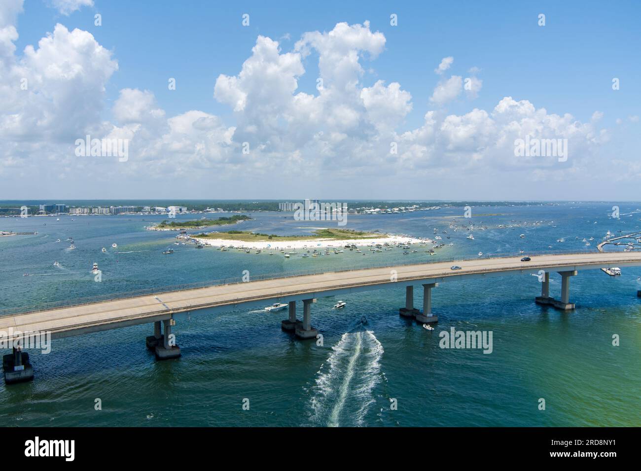 Aerial view of Perdido Pass bridge and the beach in Orange Beach ...
