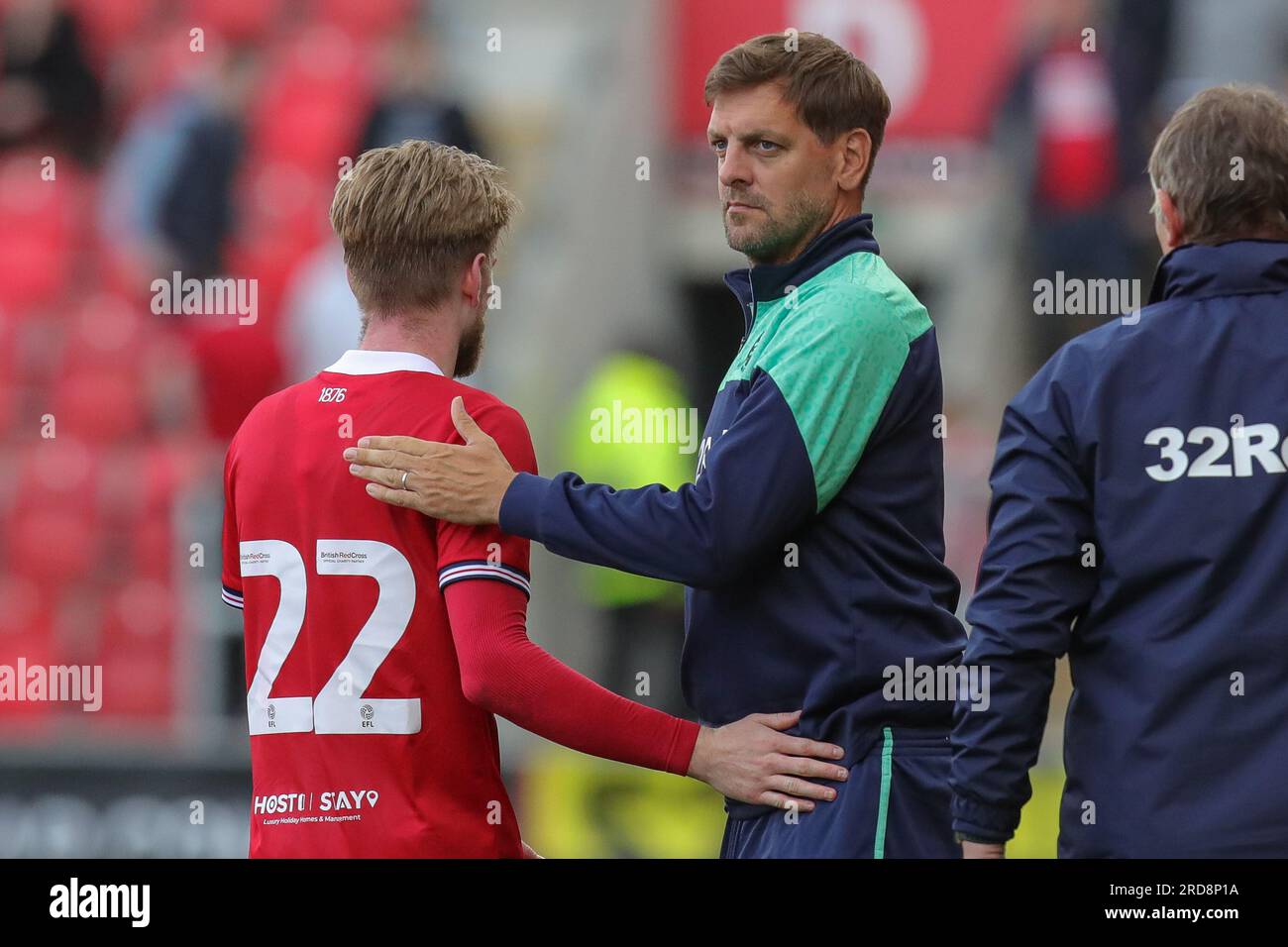 First team coach Jonathan Woodgate with his players at Hal time during ...