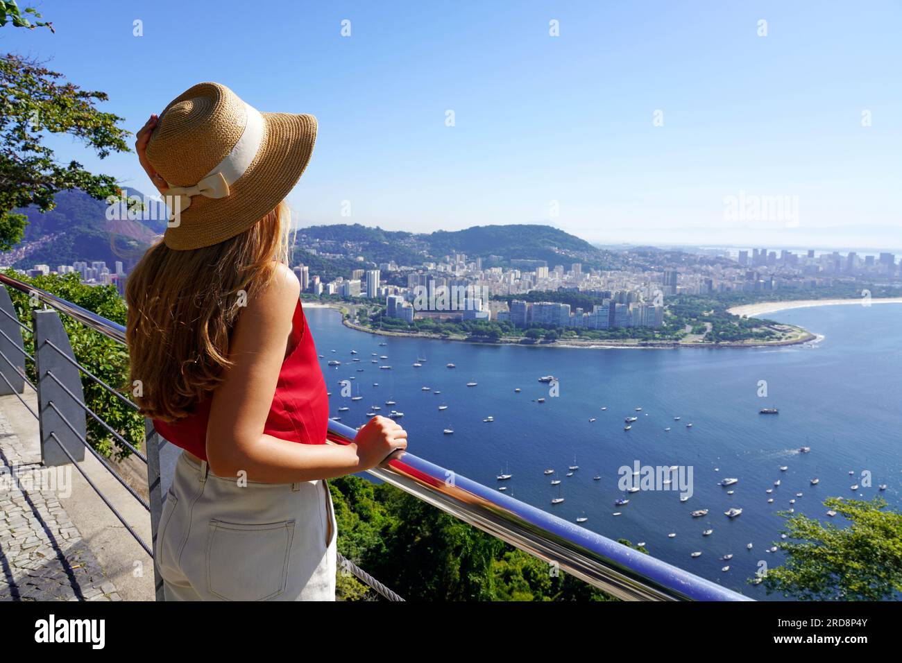 Summer holiday in Rio de Janeiro, Brazil. Rear view of traveler woman ...