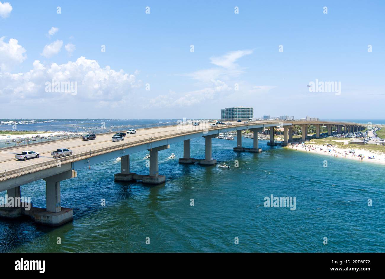 Aerial view of Perdido Pass bridge and the beach in Orange Beach ...