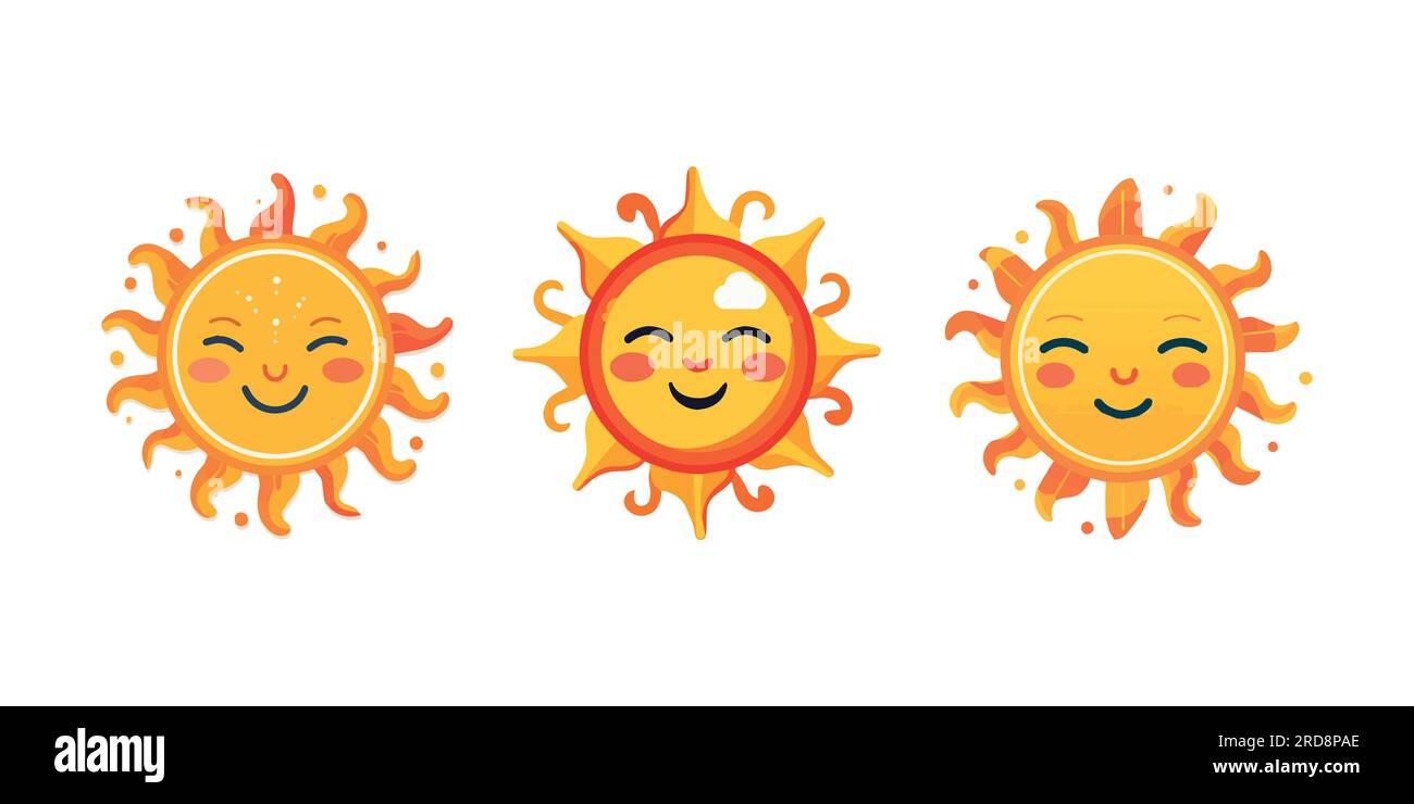 Sun emoji. Funny summer sunshine, sun baby happy morning emoticons ...