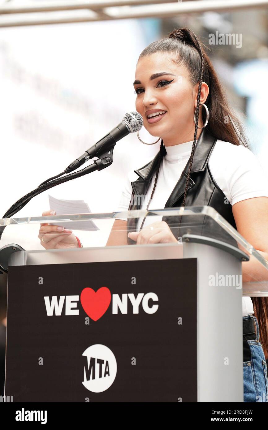 New York, NY, USA. 19th July, 2023. Enisa Nikaj at the press conference for Mayor Adams, MTA ...