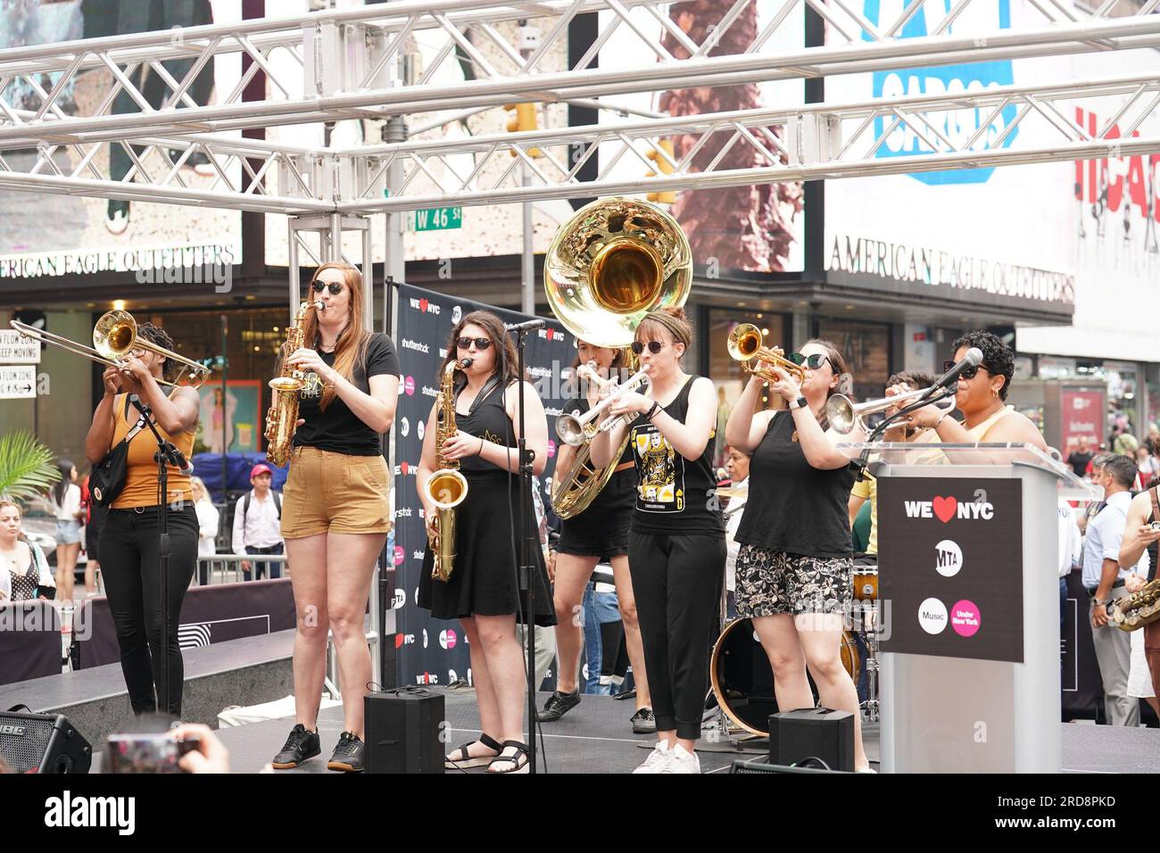 New York, NY, USA. 19th July, 2023. Brass Queens at the press ...