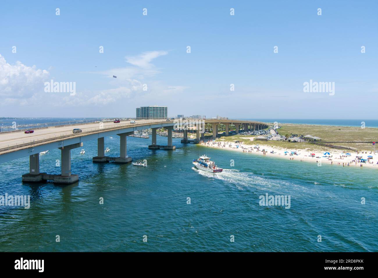 Aerial view of Perdido Pass bridge and the beach in Orange Beach ...