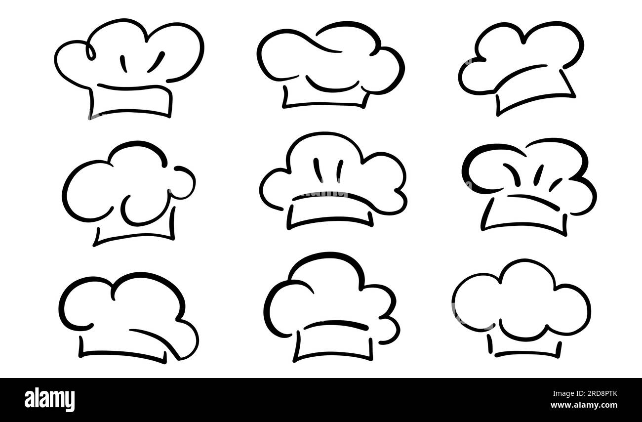 Chef Hat Line Art Drawing Icon Set. Cooking Logo Stock Vector Image ...