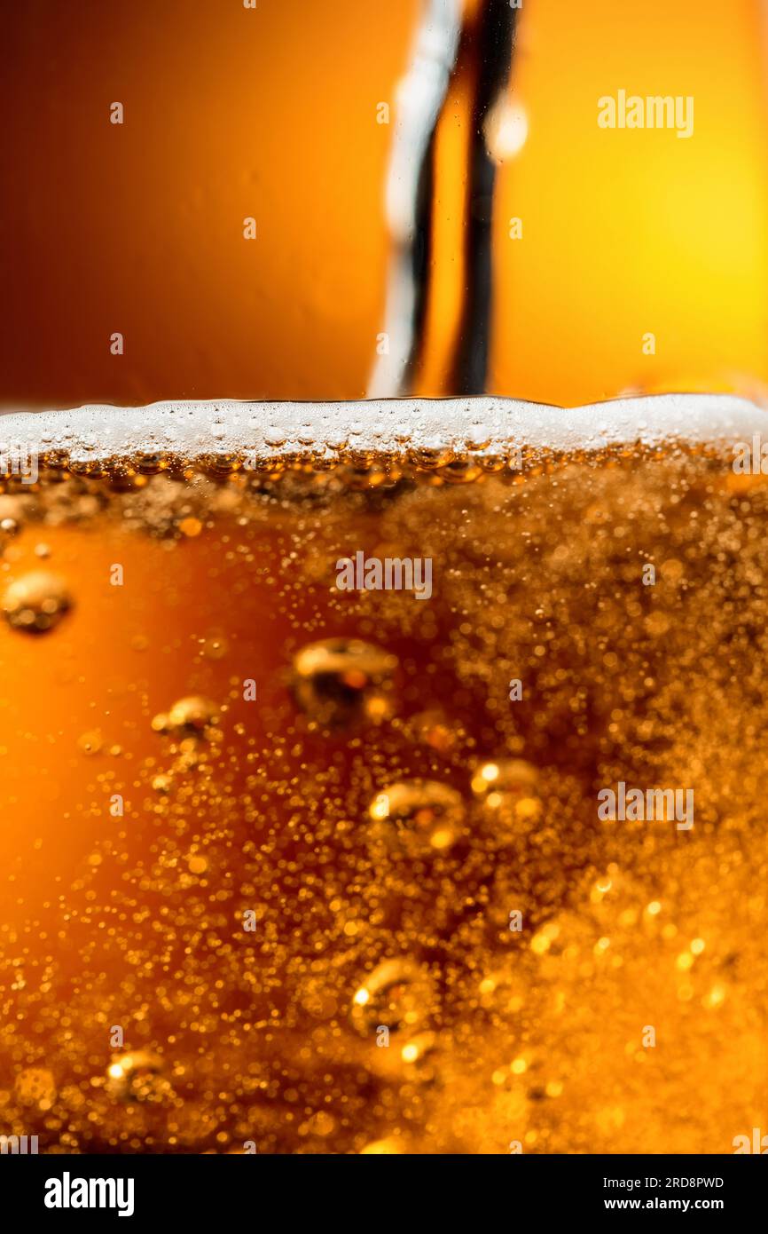 Glass Of Tasty Beer With Foam Closeup Pouring Beer With Bubble Froth