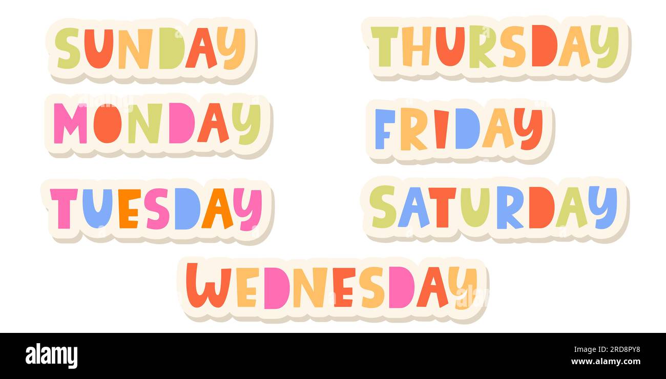 Days Of Week Set Sticker Planner Lettering Element Stock Vector Image ...