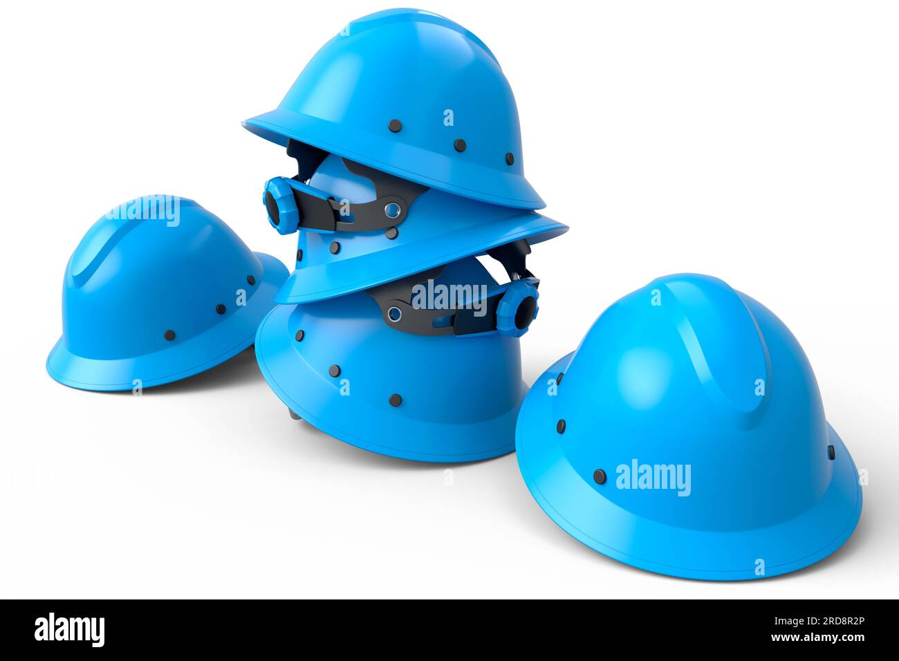 Stack of safety helmets or hard caps on white background. 3d render and ...