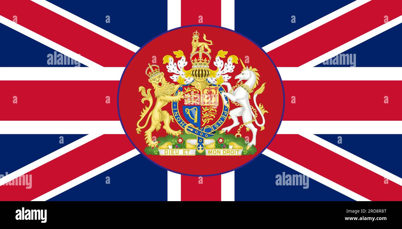 The official current flag and coat of arms of the Great Britain. State ...