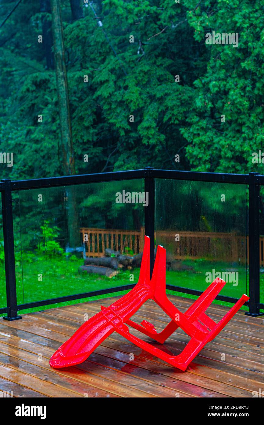 Heavy morning rain shower at the cottage in Muskoka Ontario Canada ...