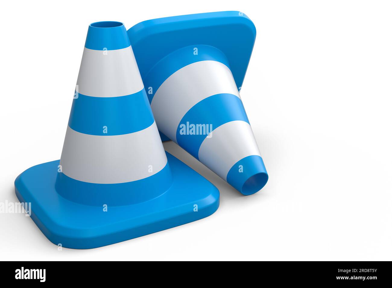 Set of traffic cones for under construction road work on white ...