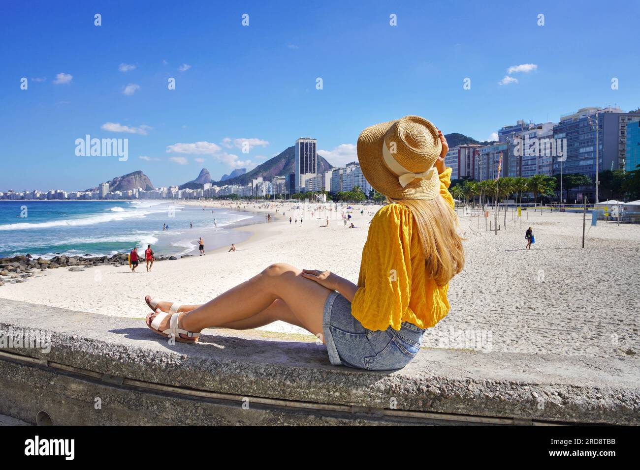Holidays In Rio De Janeiro Back View Of Beautiful Fashion Girl Sitting