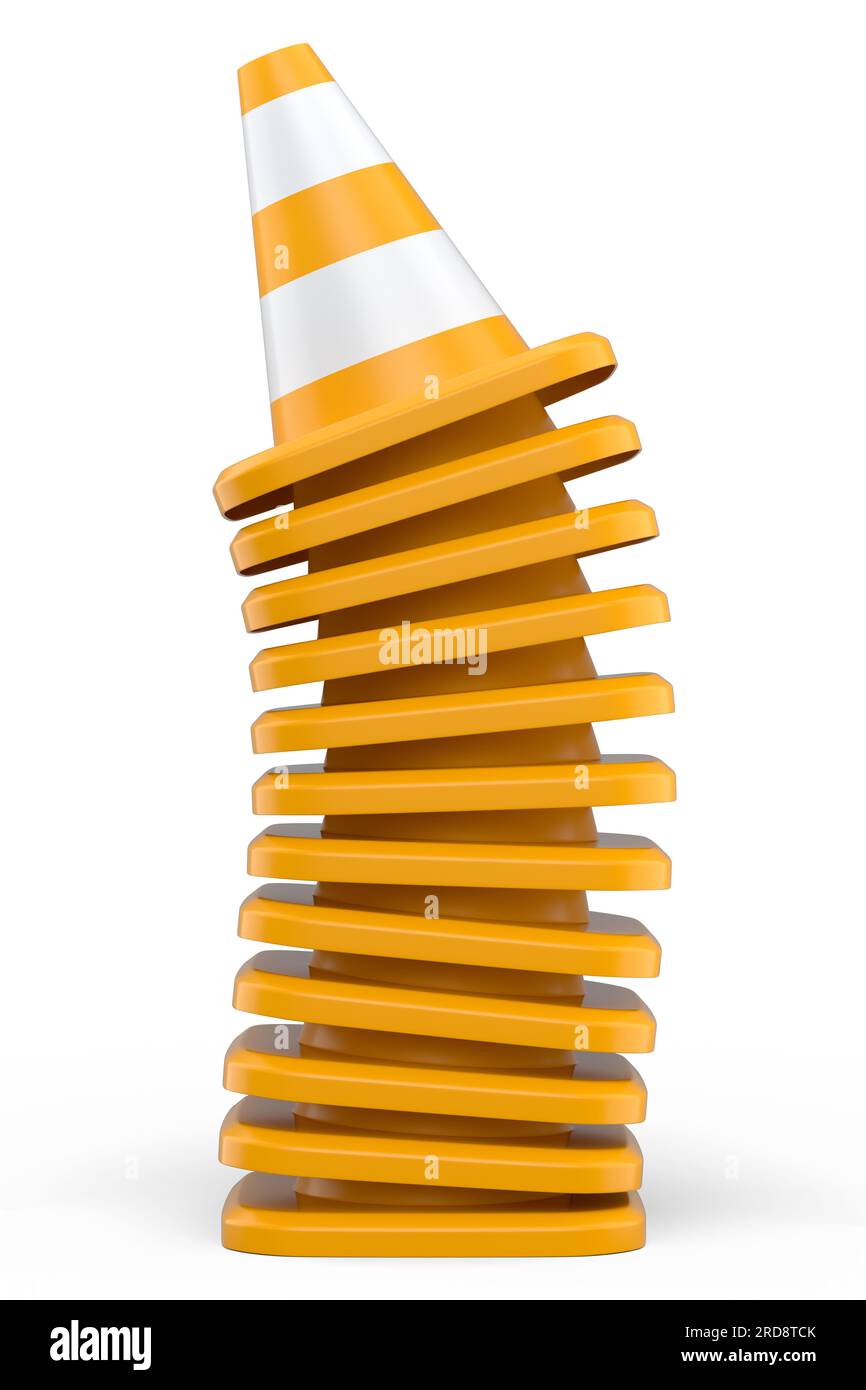 Set of traffic cones for under construction road work on white ...