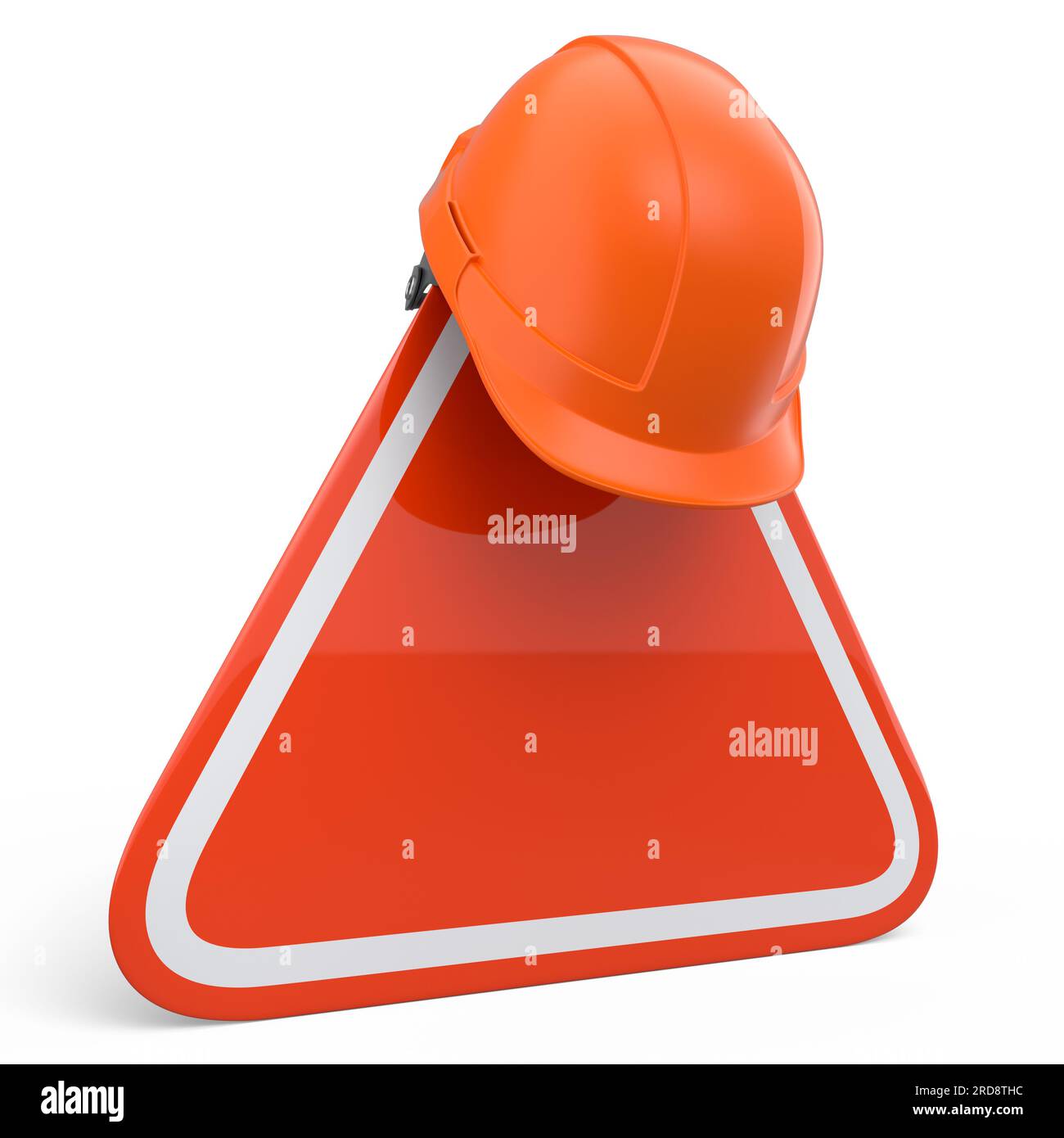Safety helmet or hard hat on road traffic sign isolated on white ...