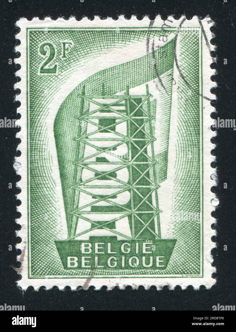 BELGIUM - CIRCA 1956: stamp printed by Belgium, shows Rebuilding Europe ...