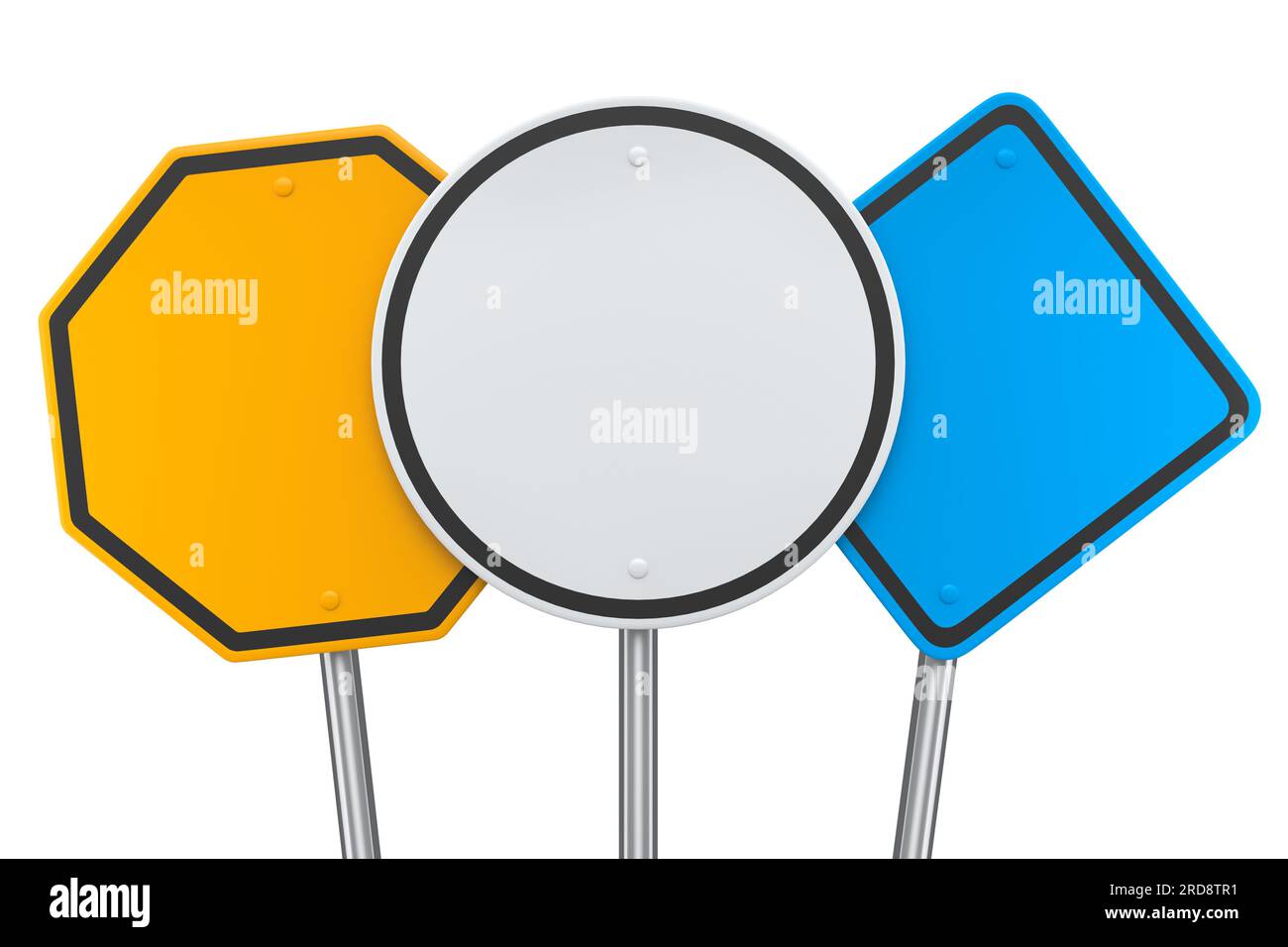 Set of road signs on pole isolated on white background. 3d render ...