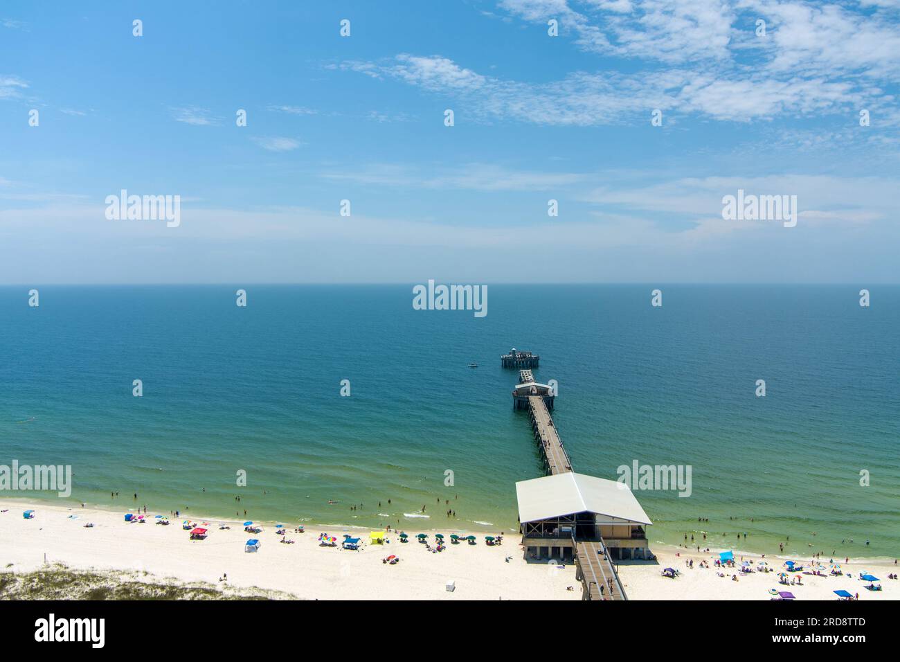 Aerial view of the Gulf State Pier on the beach in Gulf Shores, Alabama ...