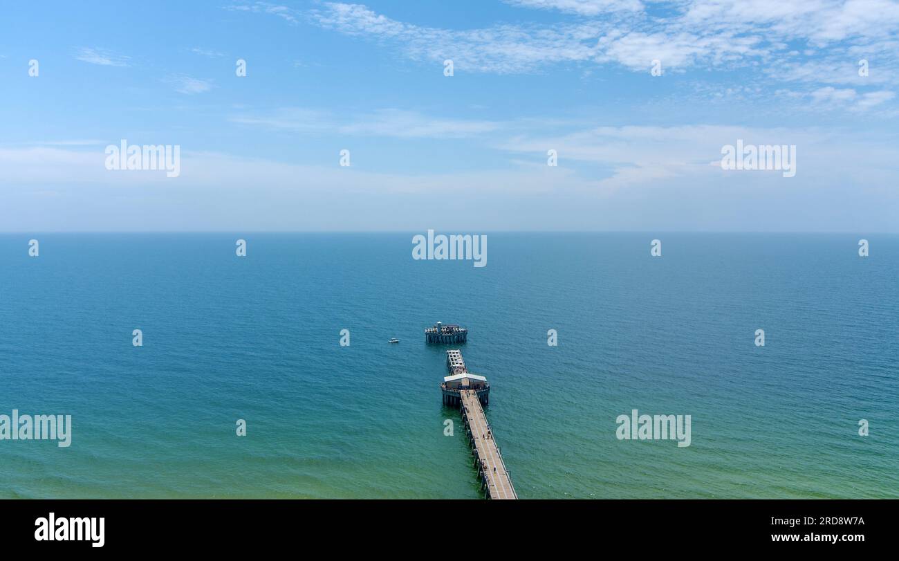 Aerial view of the Gulf State Pier on the beach in Gulf Shores, Alabama ...