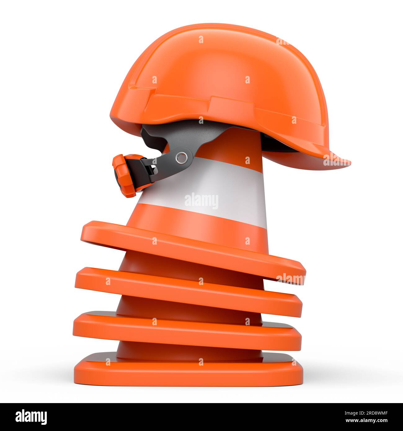 Stack of safety helmets or hard hats and traffic cones for under ...