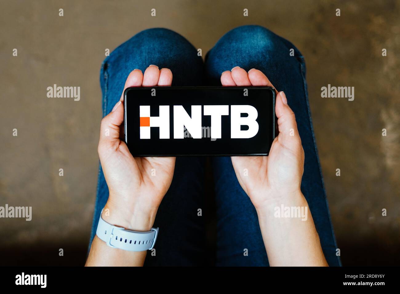 In this photo illustration, the HNTB Corporation logo is seen displayed ...