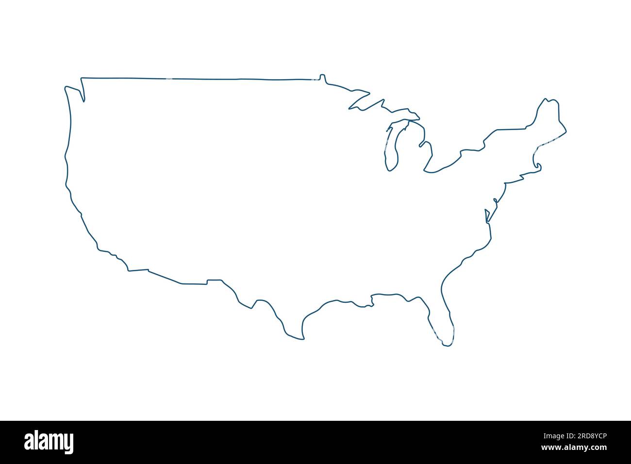 Outline contiguous US states map. US states contour silhouette. States ...
