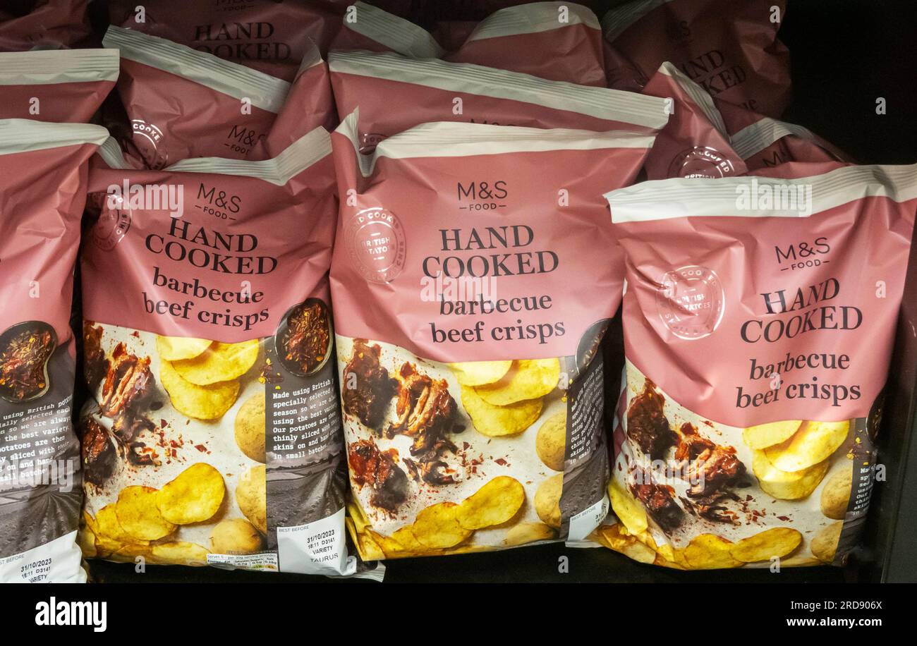 Packages of M&S barbecue beef crisps Stock Photo - Alamy
