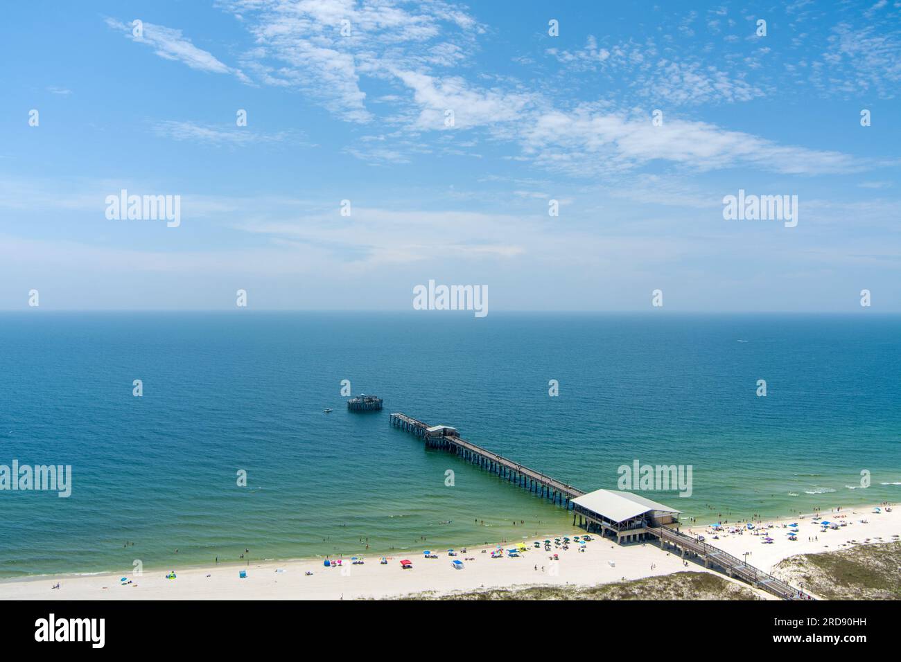 Aerial view of the Gulf State Pier on the beach in Gulf Shores, Alabama ...