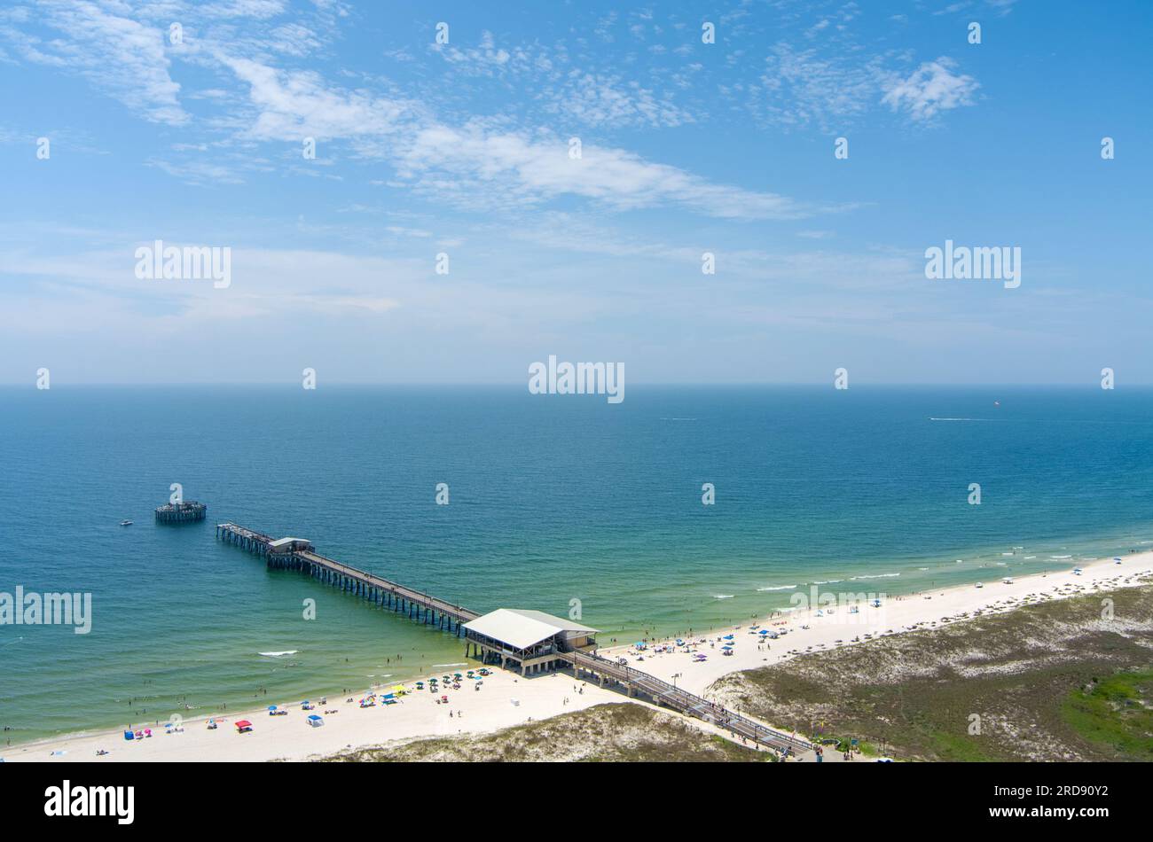 Aerial view of the Gulf State Pier on the beach in Gulf Shores, Alabama ...