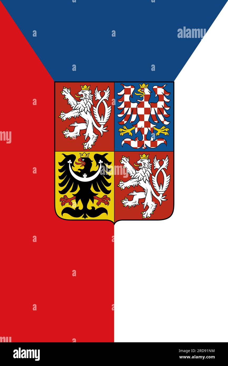 The official current flag and coat of arms of the Czech Republic. State ...