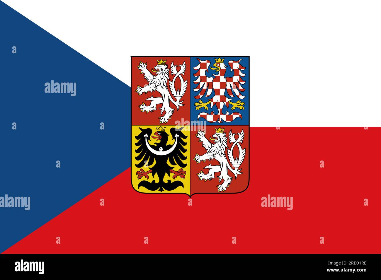 The official current flag and coat of arms of the Czech Republic. State ...