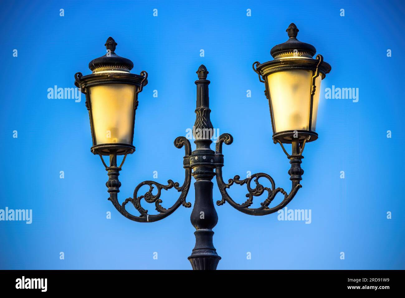 Dual modern light near Dammam Corniche with blue sky background- Dammam ...