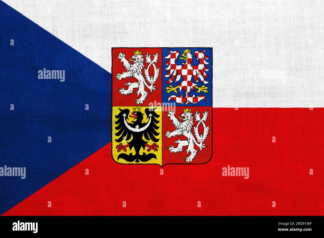 Flag and coat of arms of Czech Republic on a textured background ...