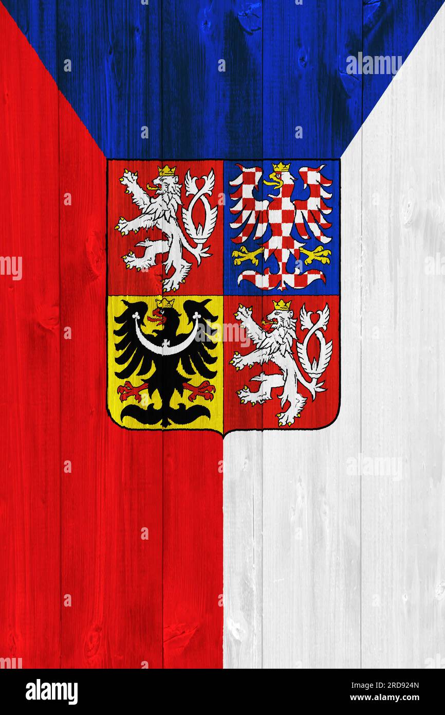 Flag and coat of arms of Czech Republic on a textured background ...