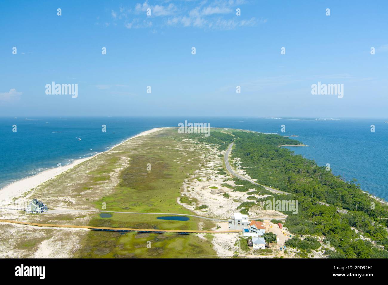 Aerial view of Mobile Bay and the Gulf of Mexico at Fort Morgan ...