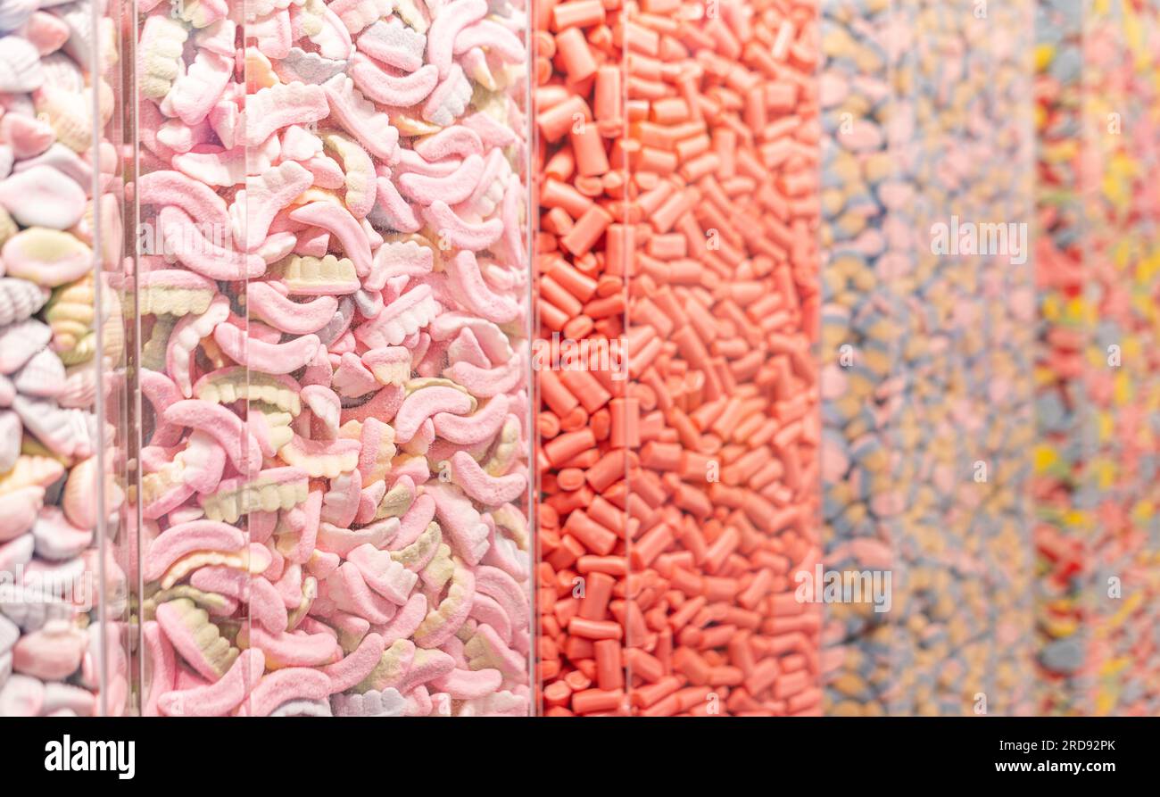Different gummy candies background Stock Photo - Alamy