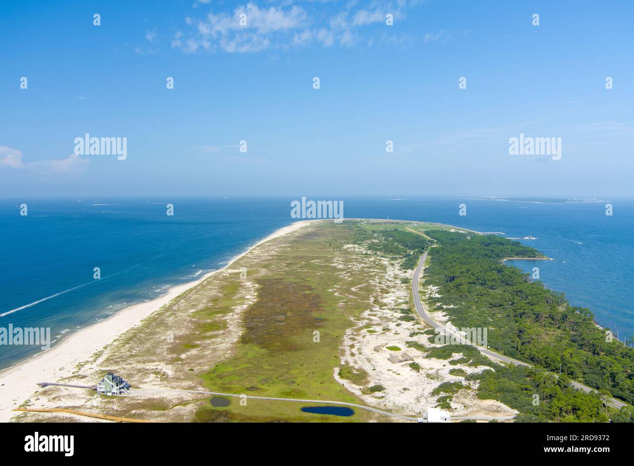 Aerial view of Mobile Bay and the Gulf of Mexico at Fort Morgan ...