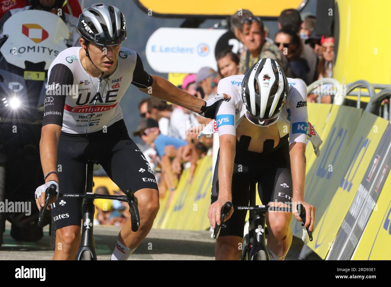 Tadej Pogacar consoled by Marc Soler after his crash and losing time ...